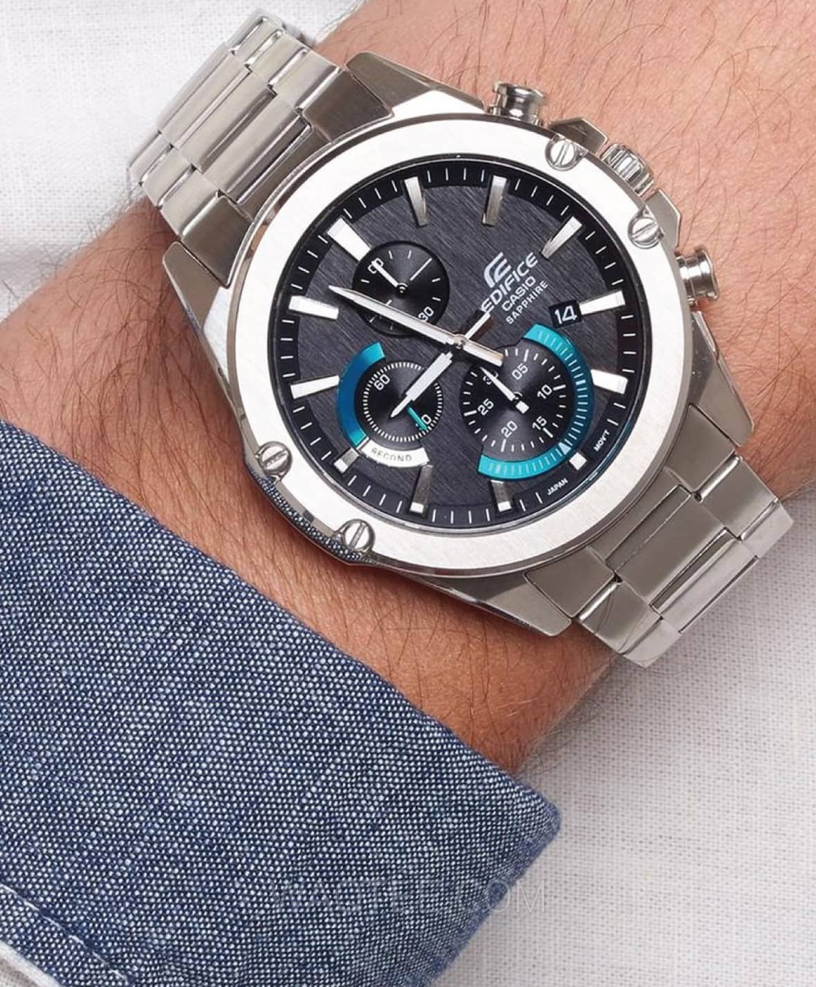 Casio Edifice Chrono Sapphire Crystal Silver St.Steel Black Dial For ...