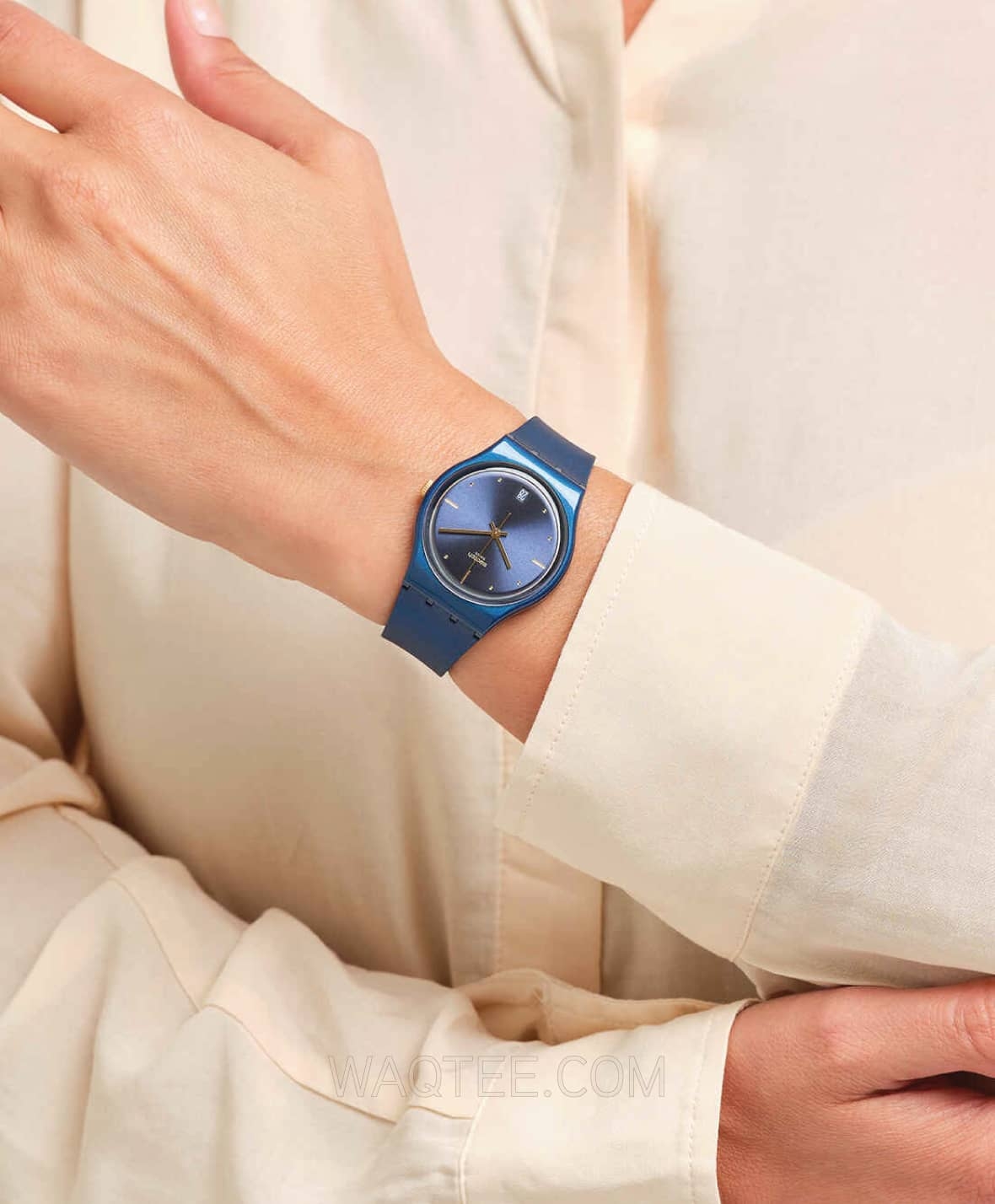 Swatch Pearlyblue Dark Blue Rubber Dark Blue Dial For Women GN417